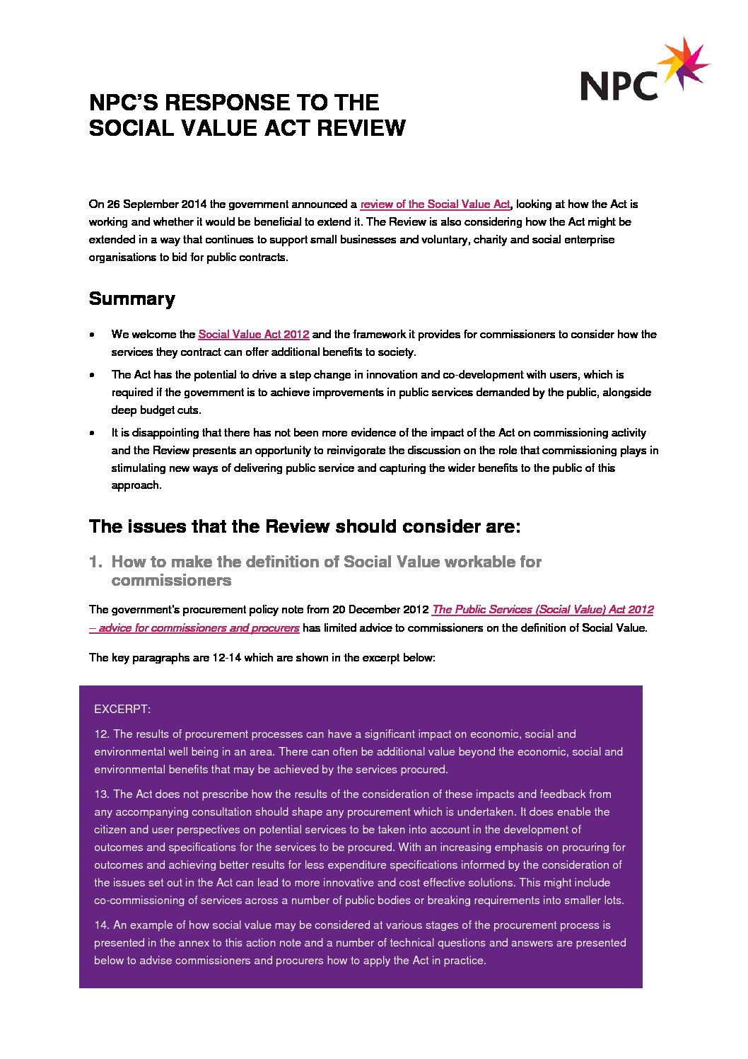 NPC's response to the Social Value Act review - NPC