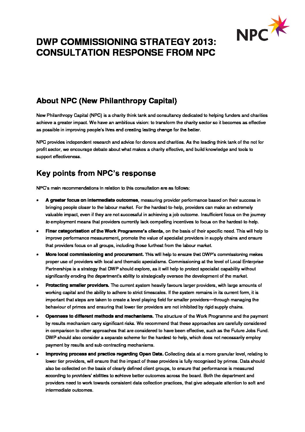 DWP commissioning strategy 2013