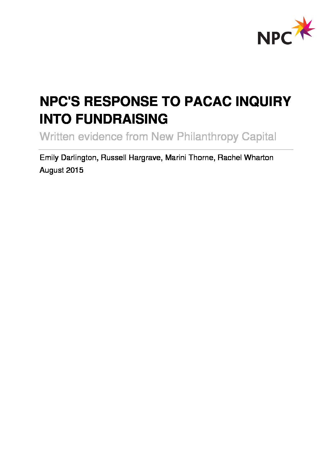 NPC's response to PACAC inquiry into fundraising